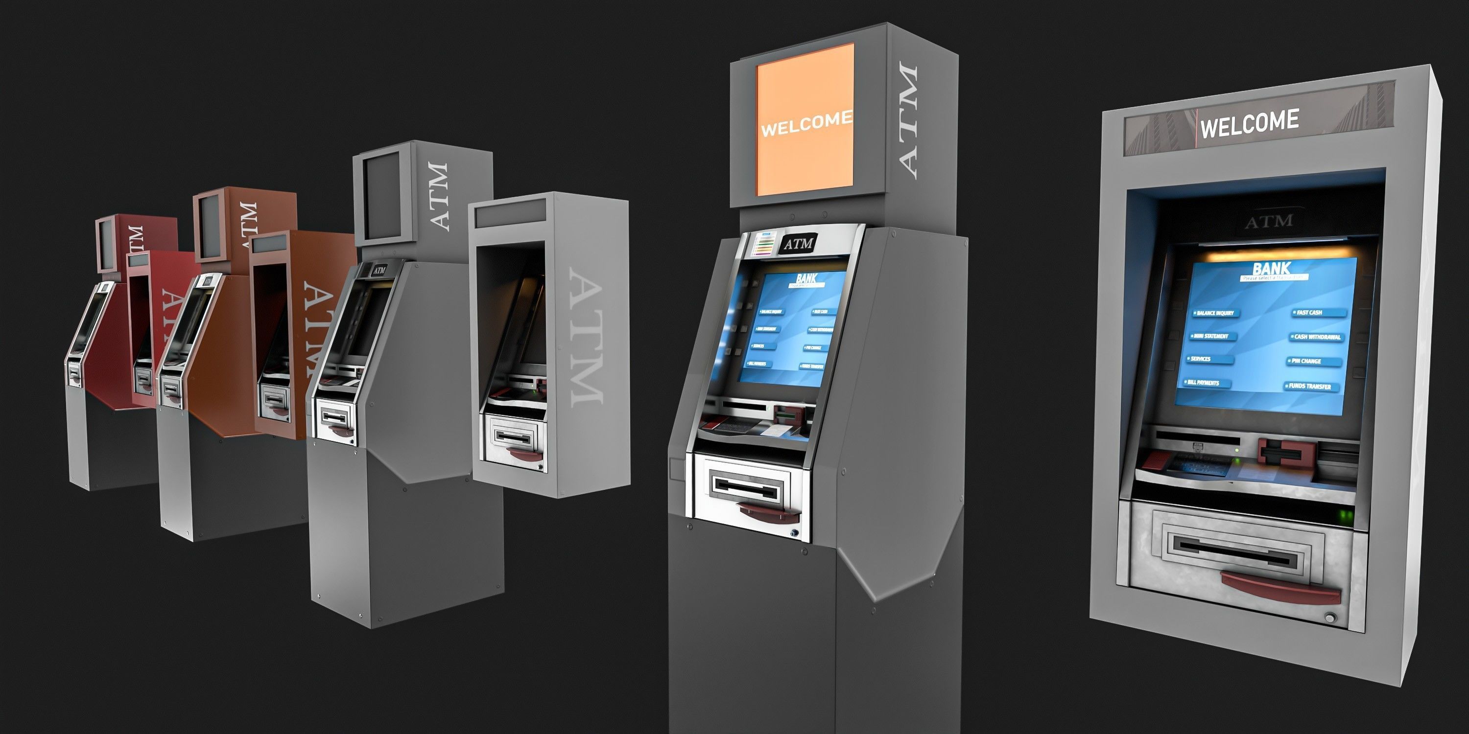 3D model ATM Machine Pack VR / AR / low-poly | CGTrader