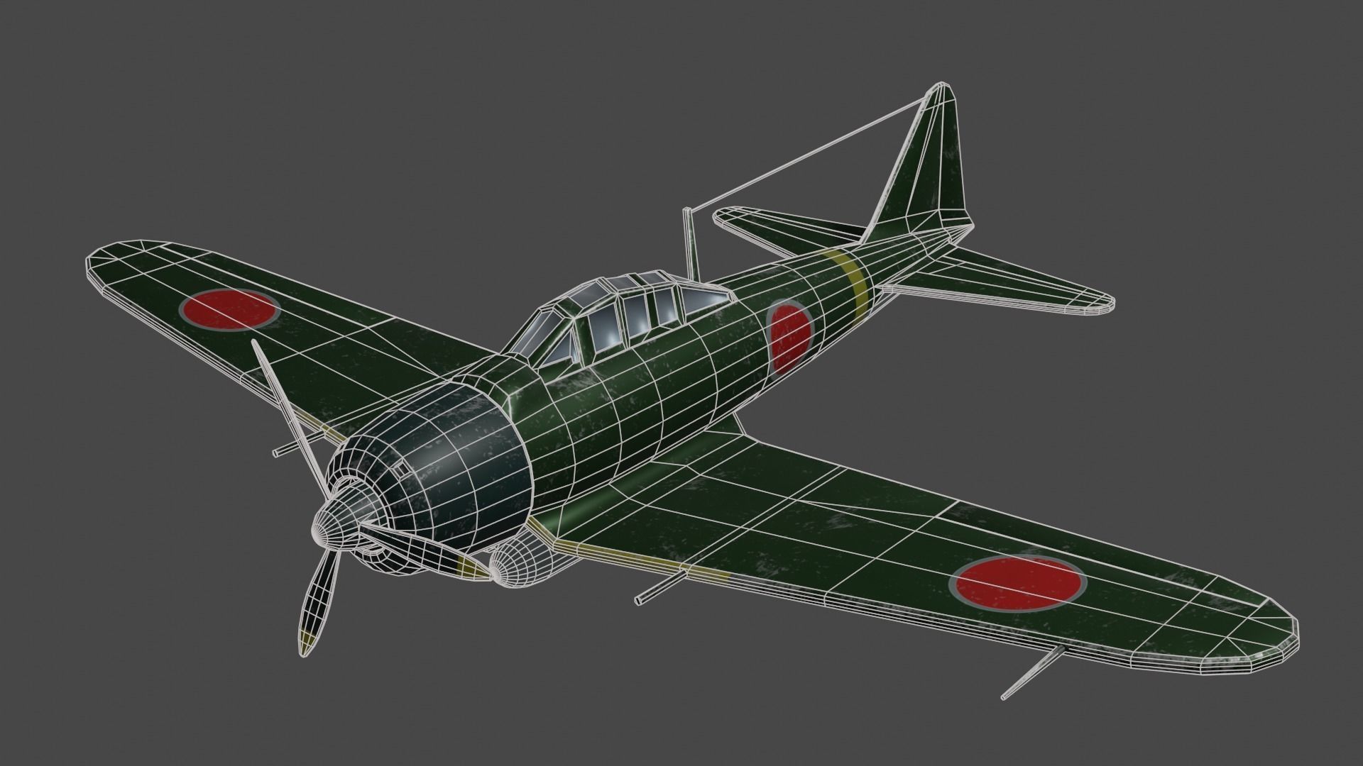 3D model WW2 aircraft Japanese Mitsubishi A6M Zero Zero Fighter VR / AR ...