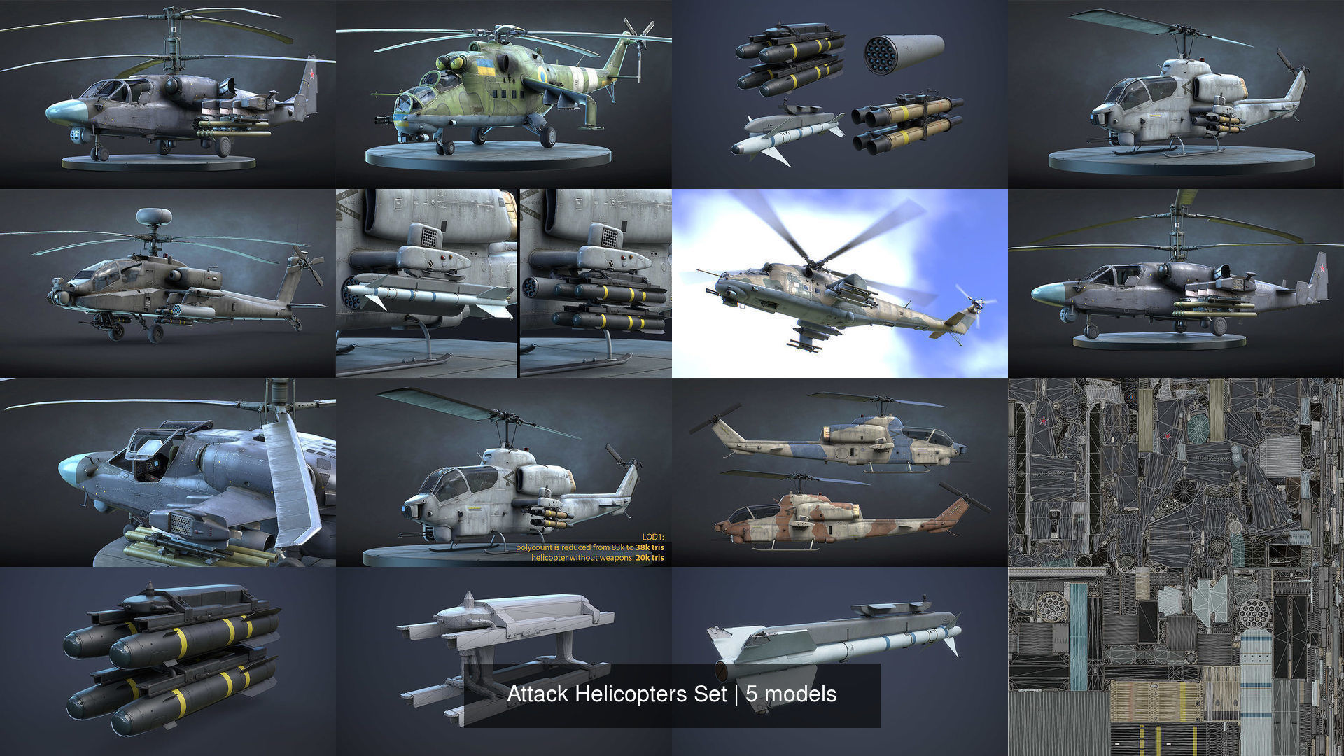 3D Model Collection Attack Helicopters Set VR / AR / low-poly | CGTrader