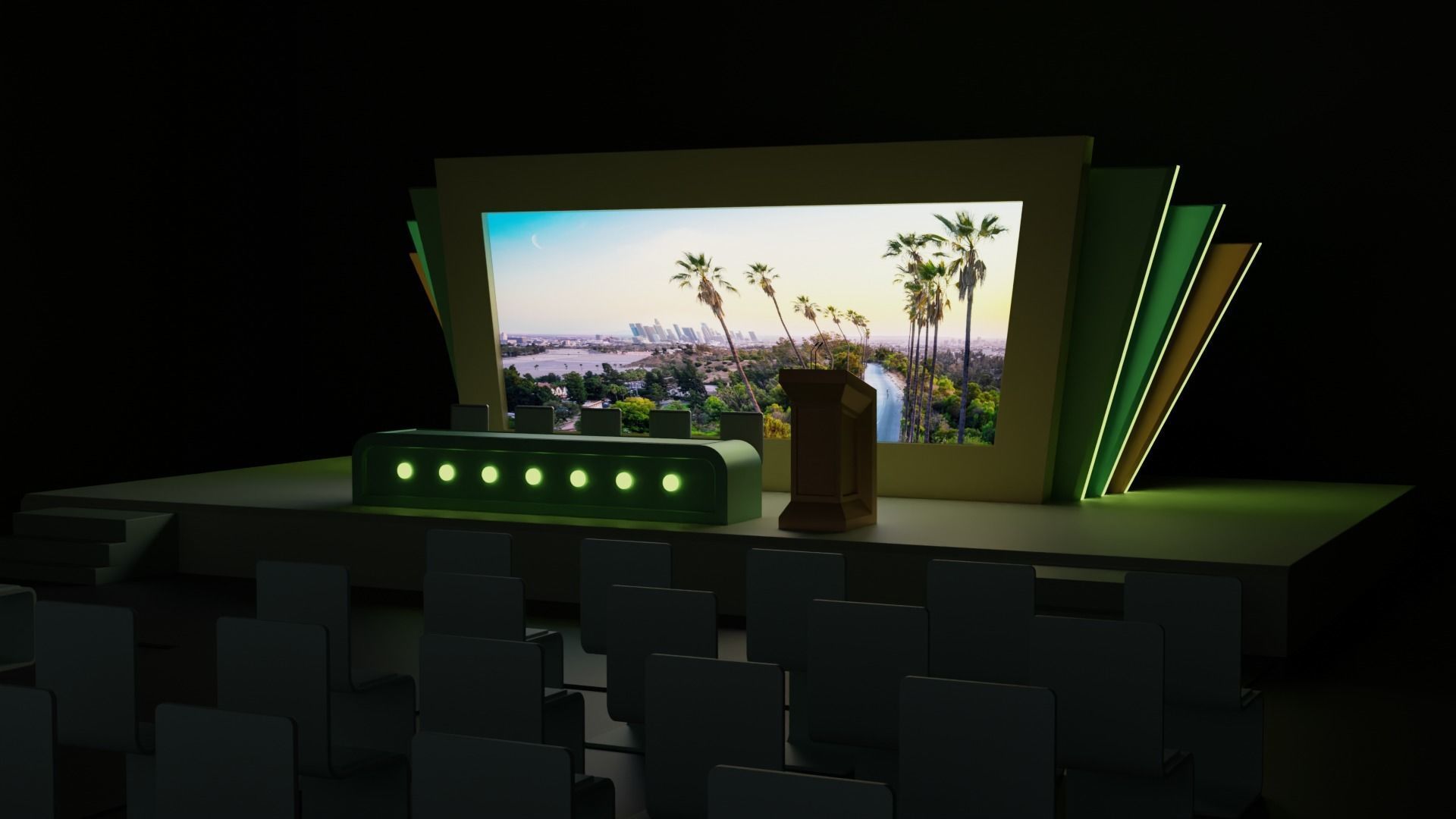 3D model Conference Room or Event stage design with big display VR / AR ...