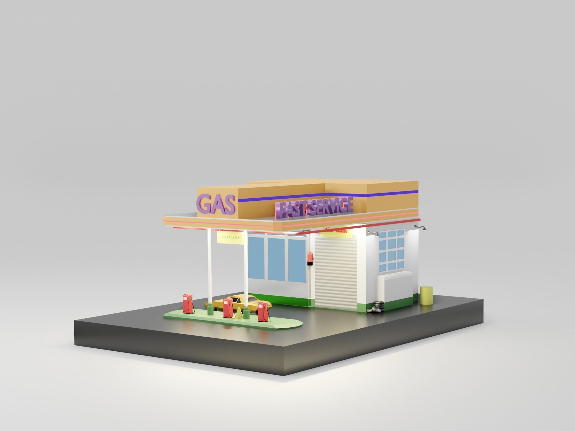 3D model Gas Station Low Poly Diorama 001 VR / AR / low-poly | CGTrader