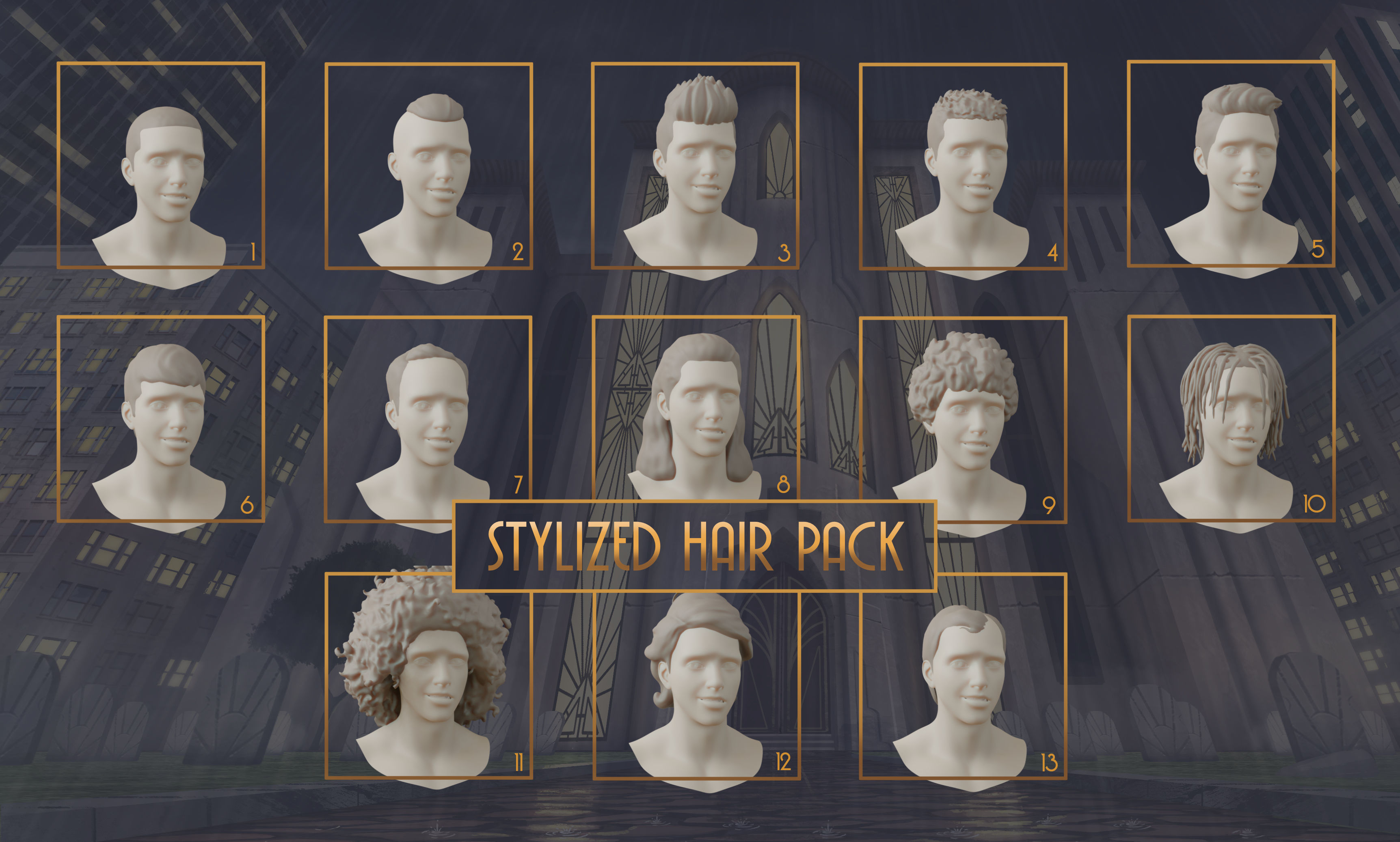 3D model Stylized Hair with Handpainted Textures Bundle VR / AR / low ...