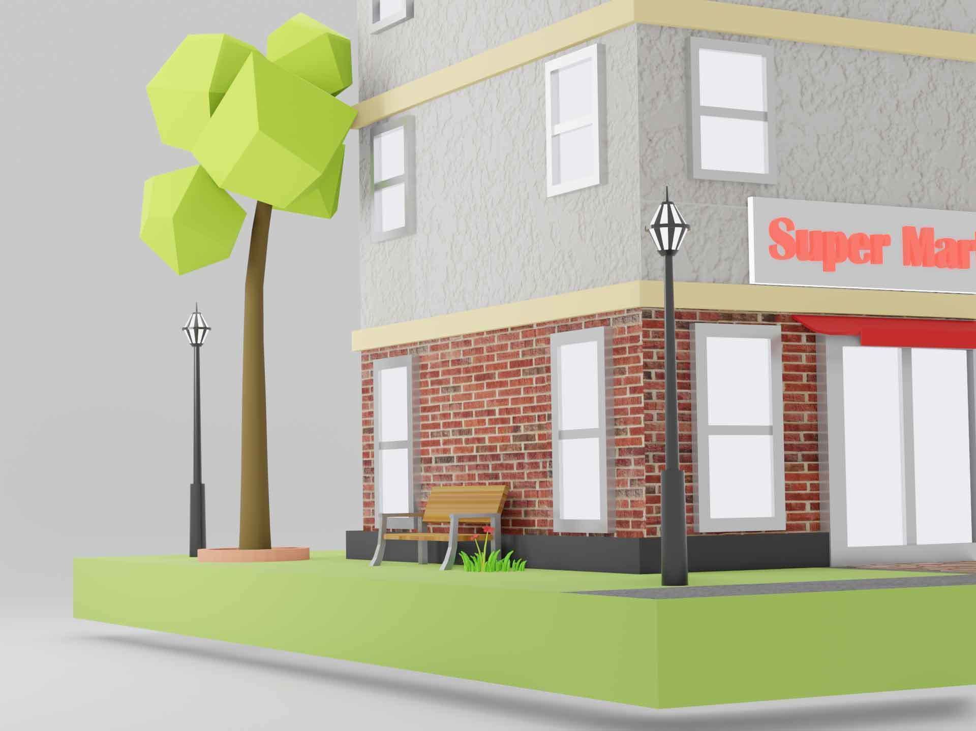 3D model Supermarket Low Poly Diorama 001 VR / AR / low-poly | CGTrader