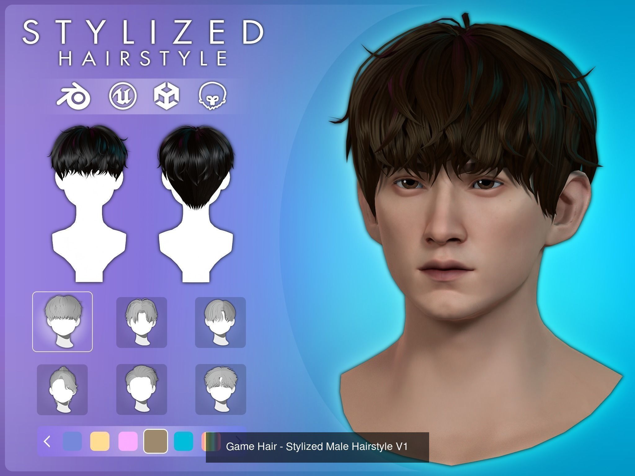 3D Model Collection 6 Stylized Male Hairstyle v1 VR / AR / low-poly ...