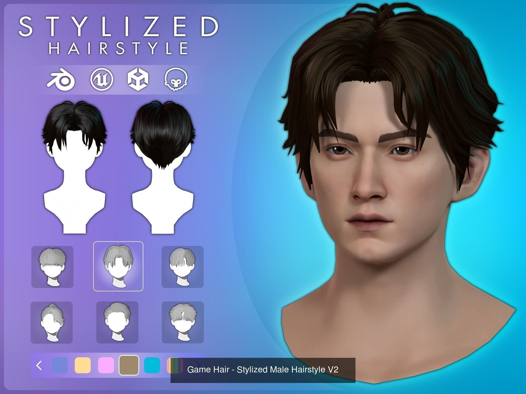 3D Model Collection 6 Stylized Male Hairstyle v1 VR / AR / low-poly ...