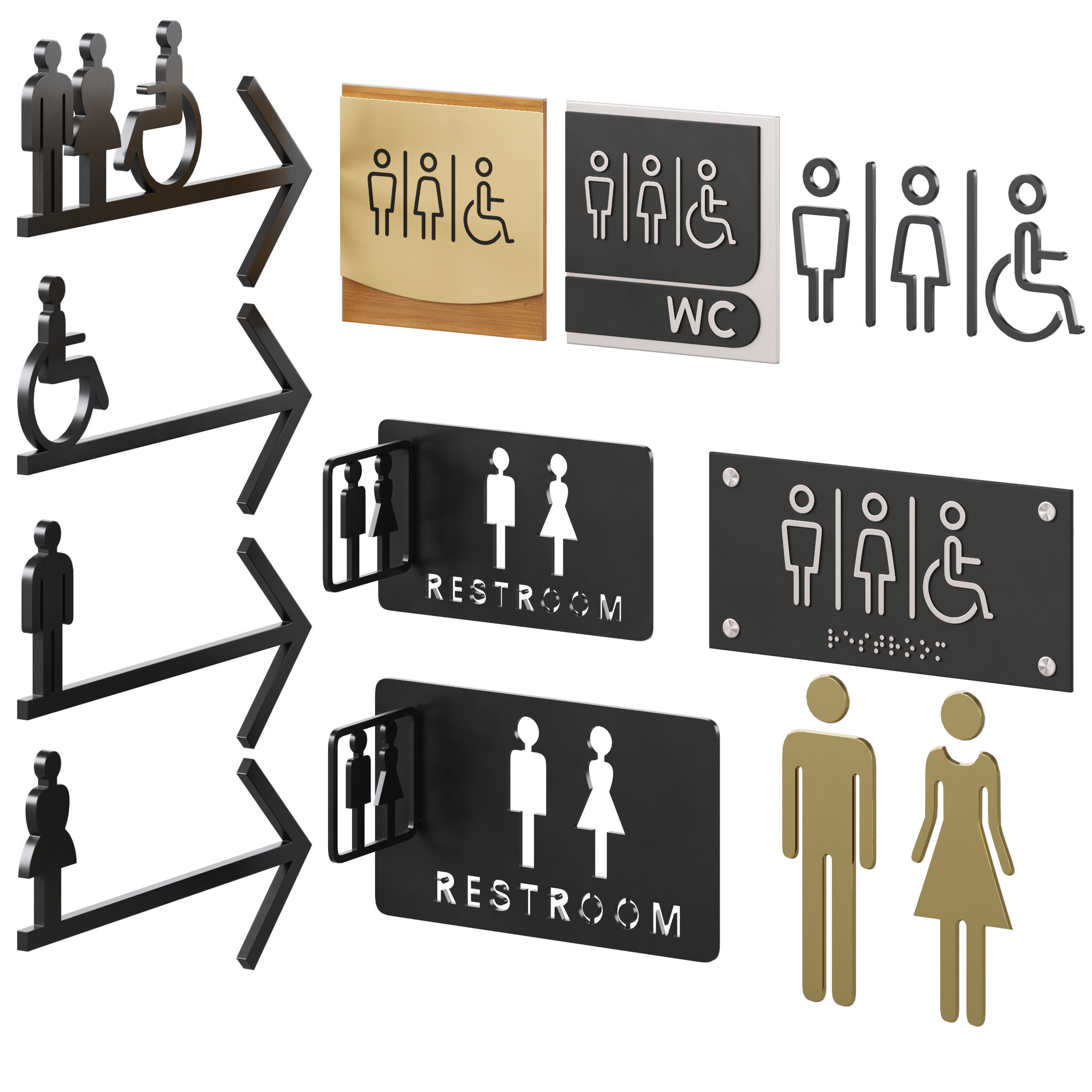 Restroom Directional Door Signs 2 3D model | CGTrader