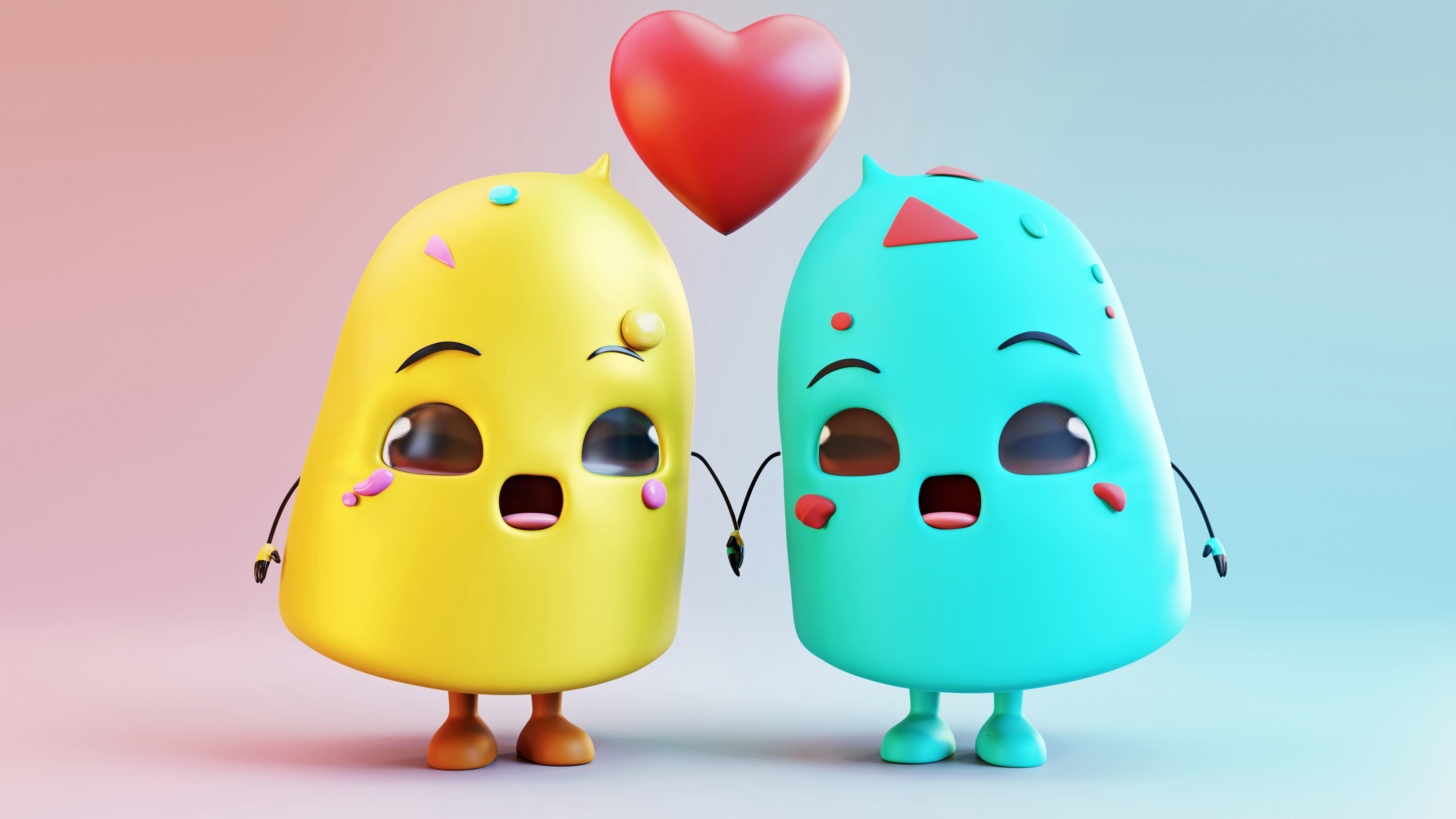 3D model Melting Hearts- Cute Ice Cream Couple VR / AR / low-poly ...
