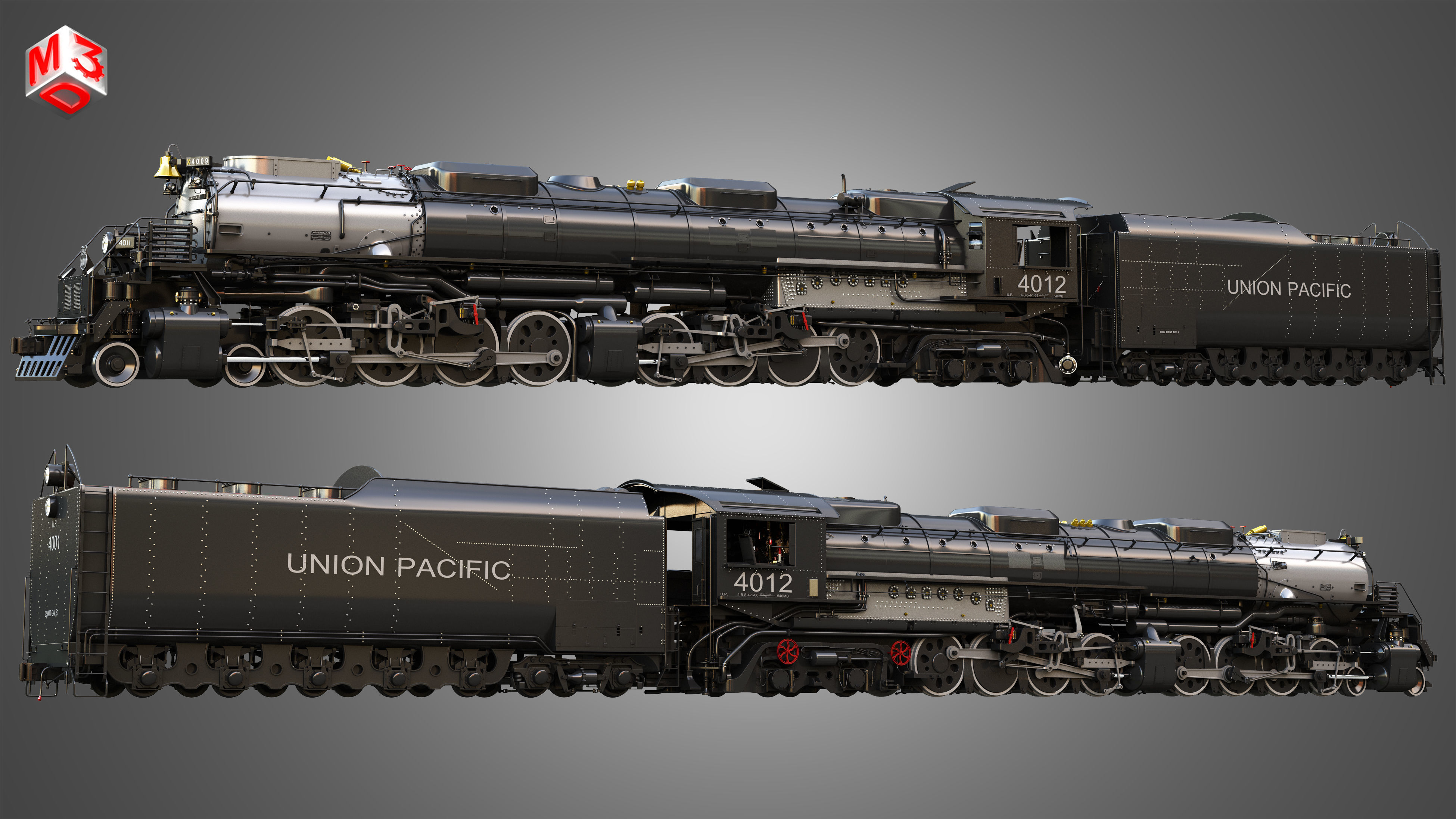Big Boy 4014 - Steam Locomotive With Coal Wagon 3D model | CGTrader