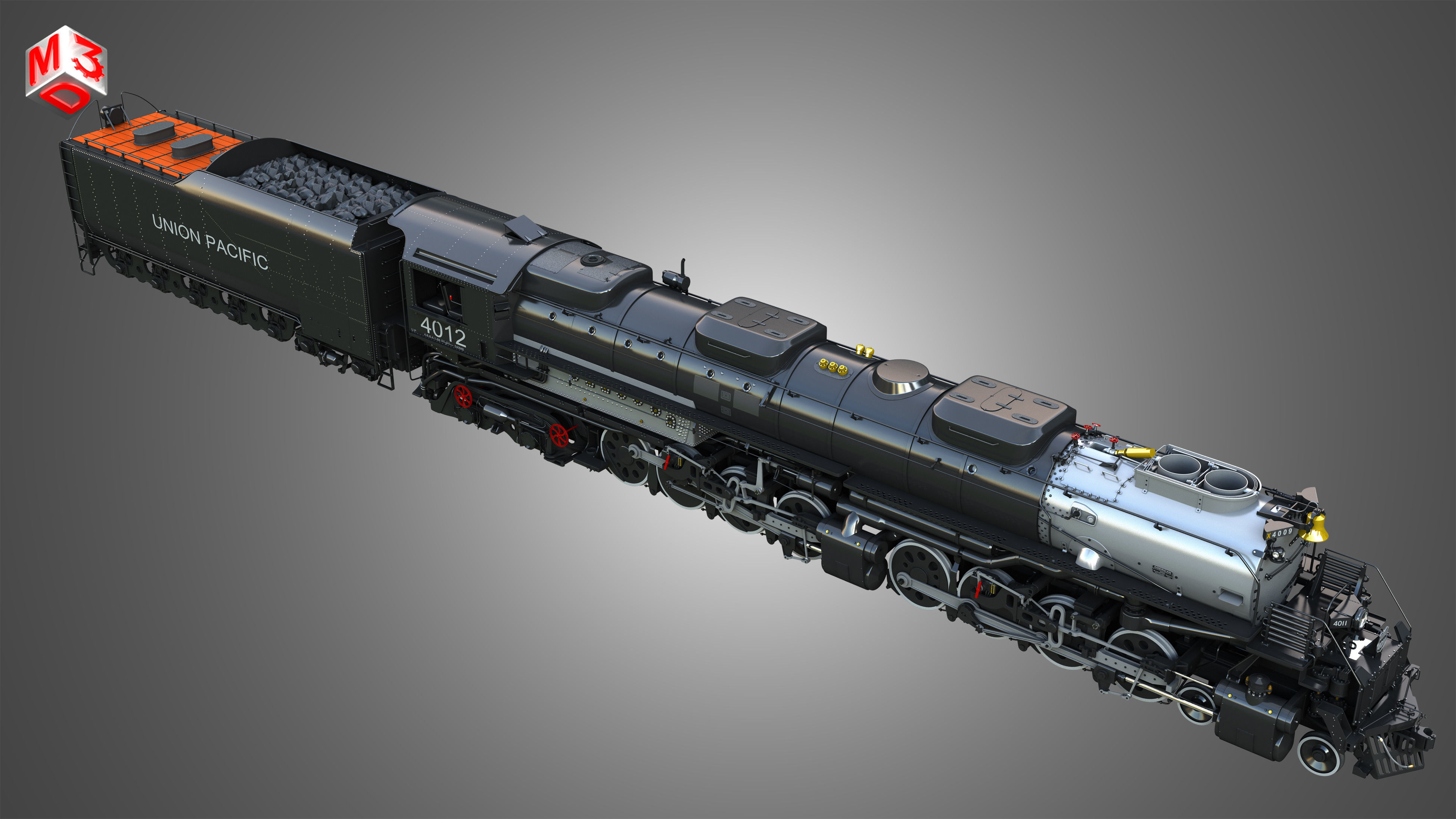Big Boy 4014 - Steam Locomotive With Coal Wagon 3D model | CGTrader