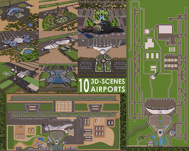 10 Full Scenes Projects - Architecture Airports - Big Bundle 3D Model Collection | CGTrader