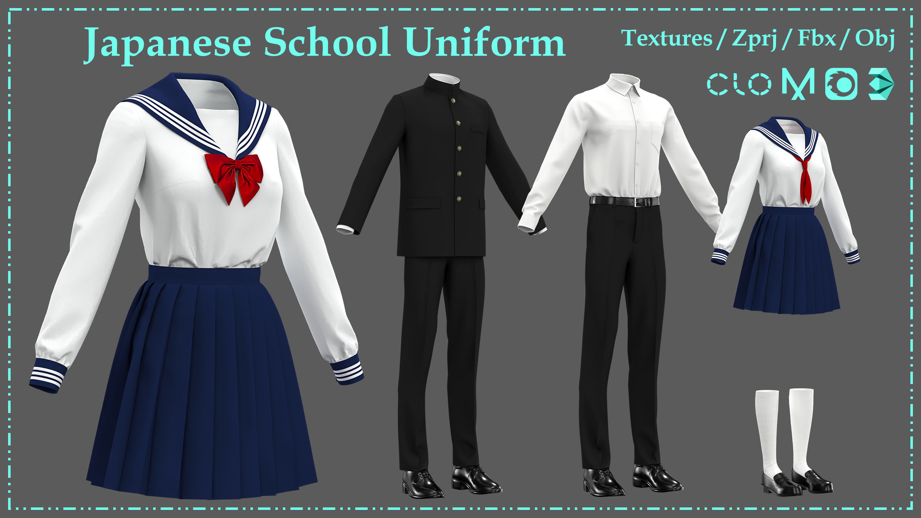 Japanese School Uniform for Male and Female 3D model | CGTrader