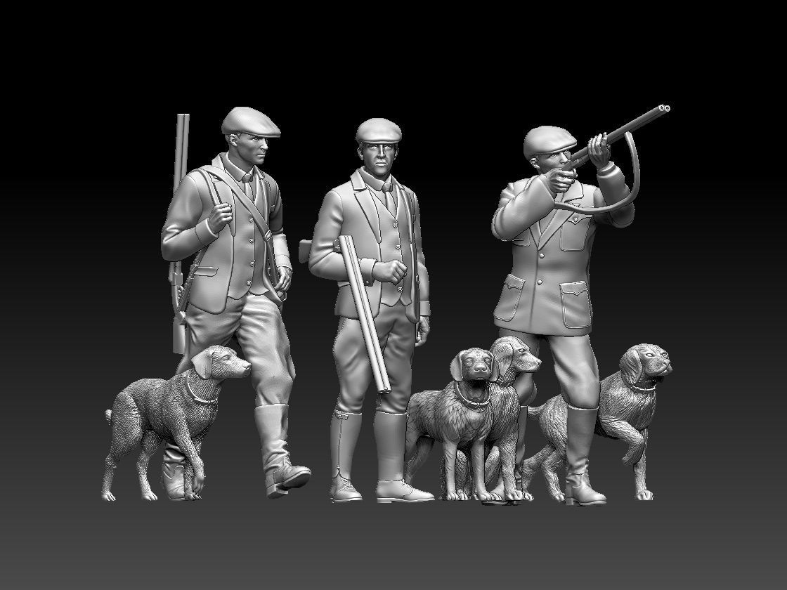 HUNTERS AND DOGS 3D model 3D printable | CGTrader