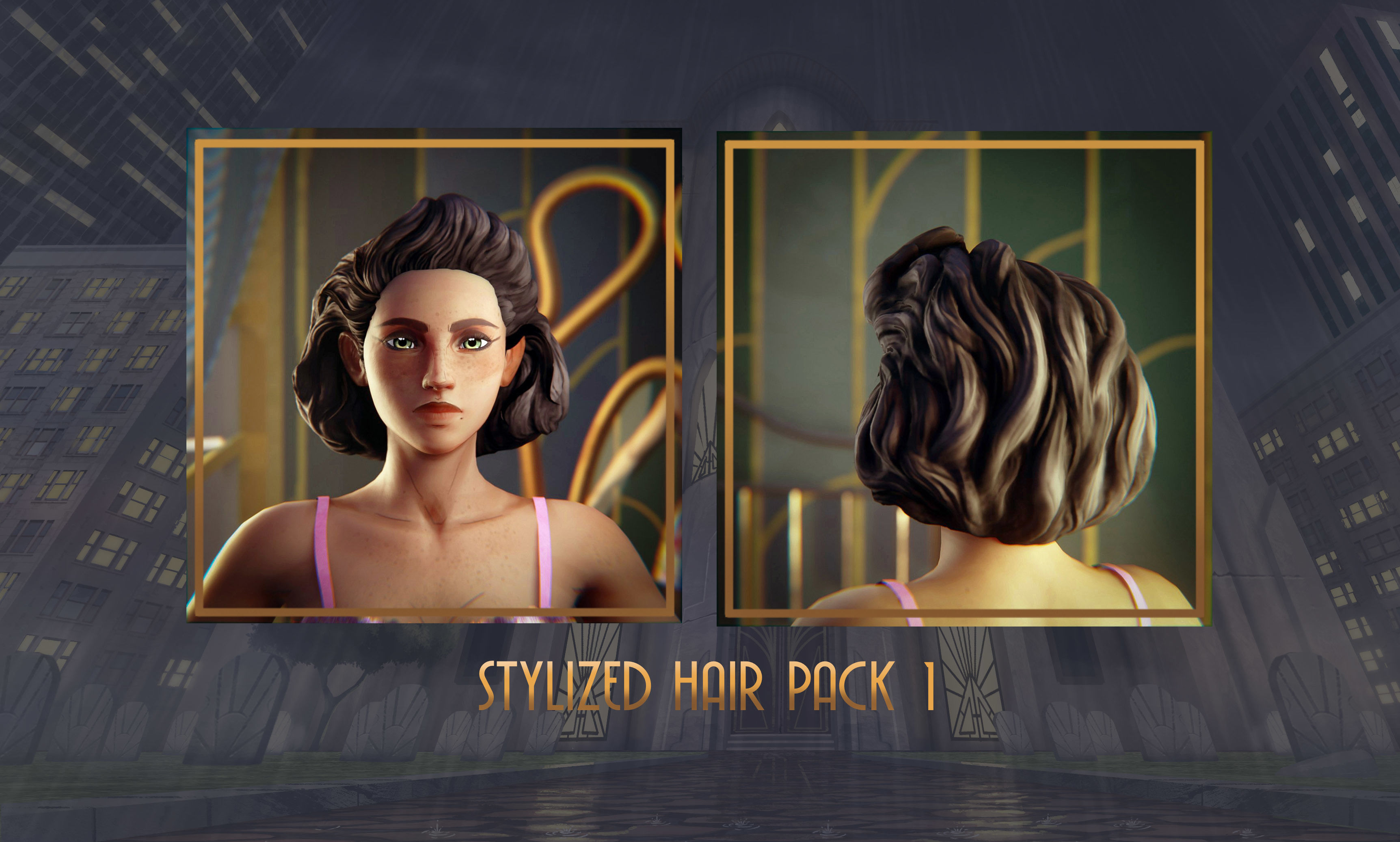 3D model Stylized Hair with Handpainted Textures 1 Female VR / AR / low ...