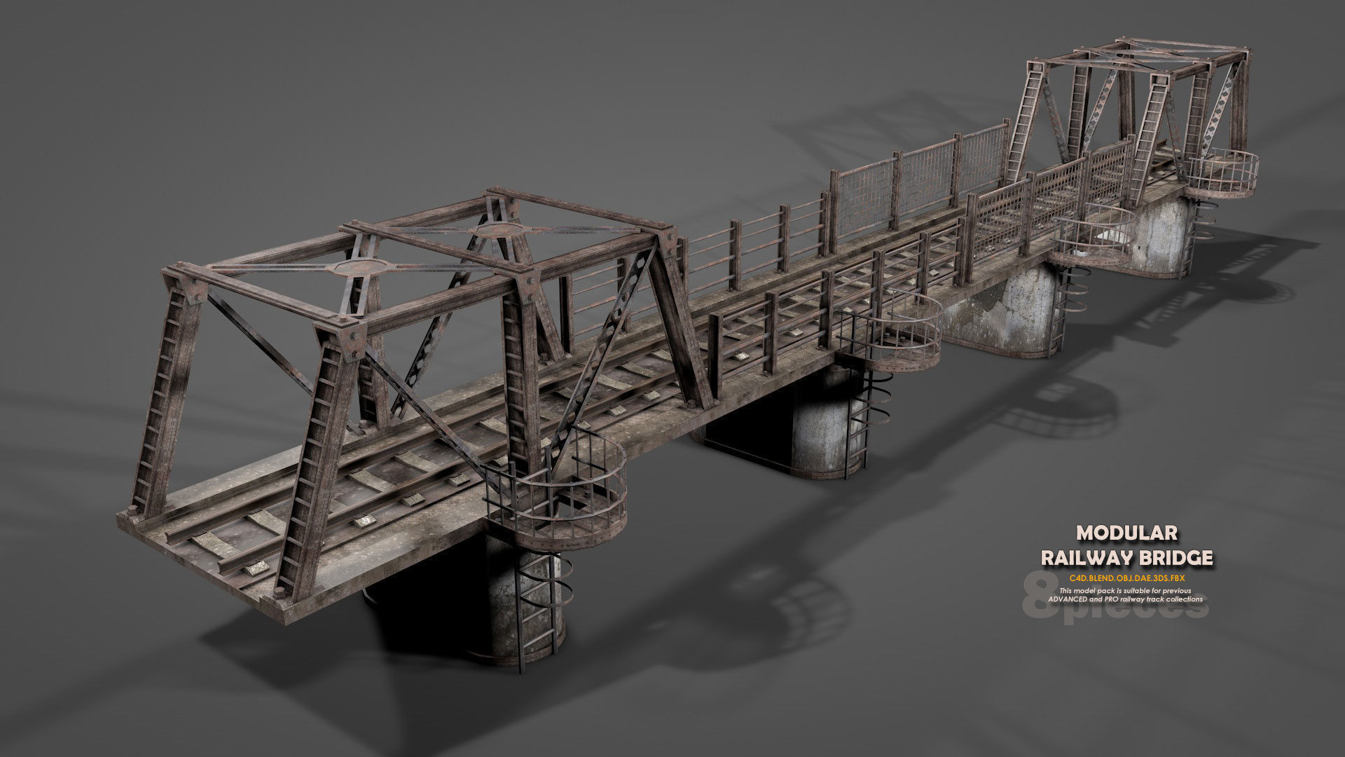 Modular Railway Bridge Pack 3D model | CGTrader