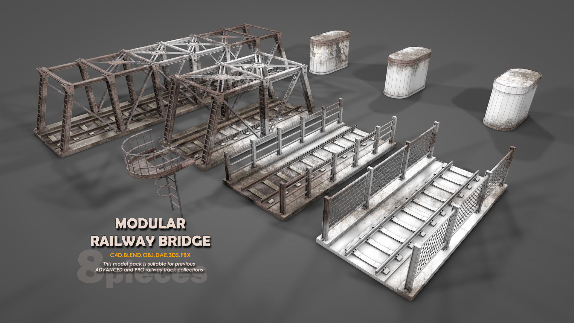 Modular Railway Bridge Pack 3D model | CGTrader