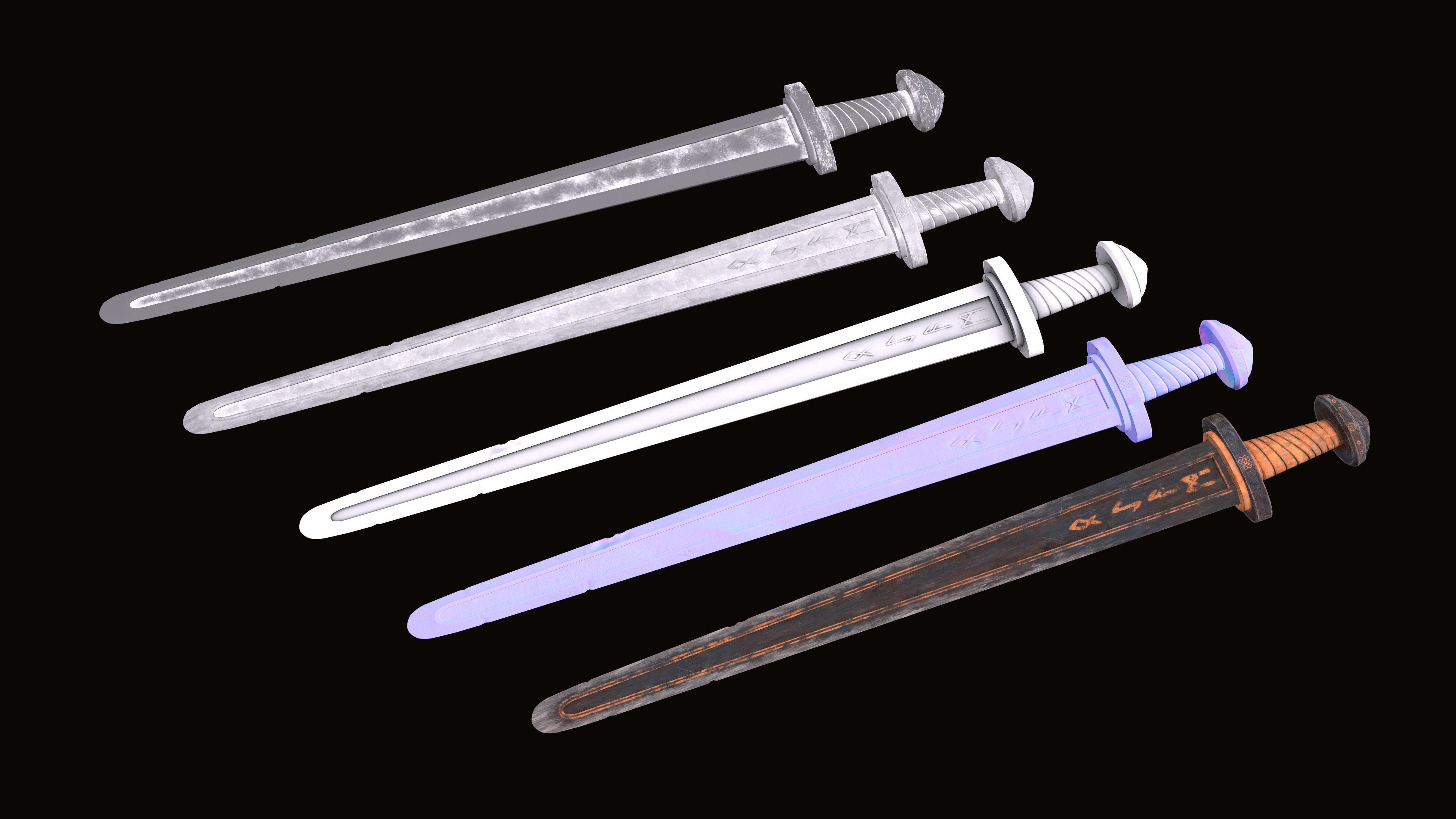 3D model Viking sword and shield with Midgard serpent VR / AR / low ...