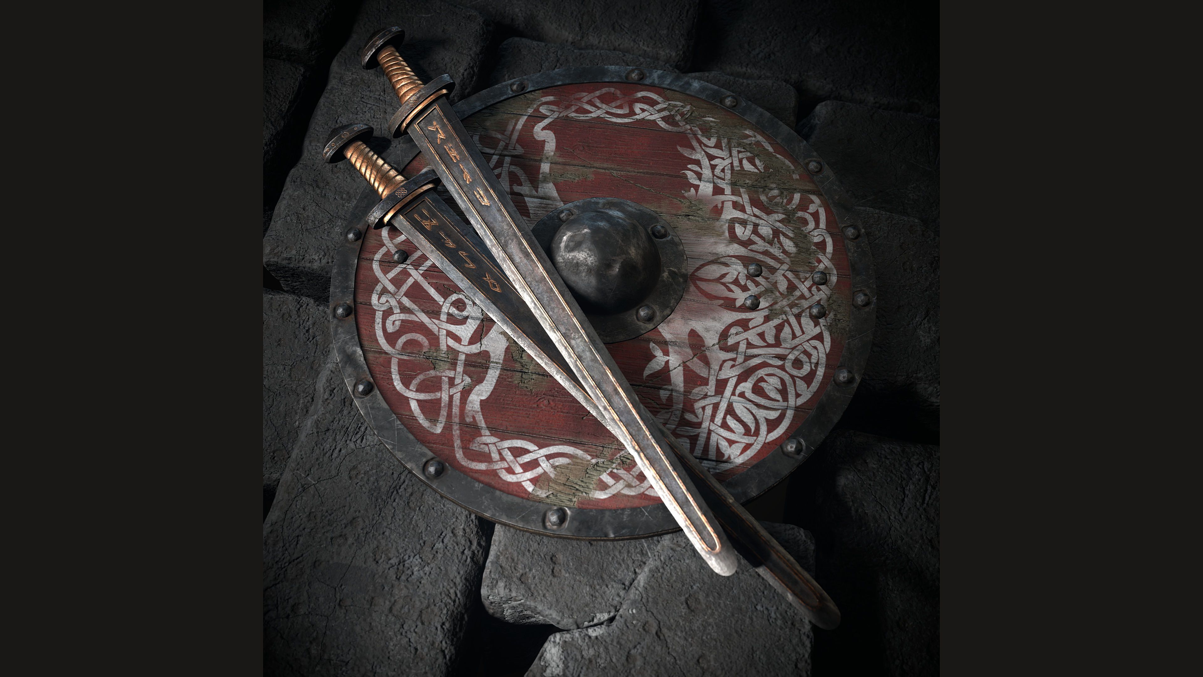 3D model Viking sword and shield with Yggdrasil VR / AR / low-poly ...