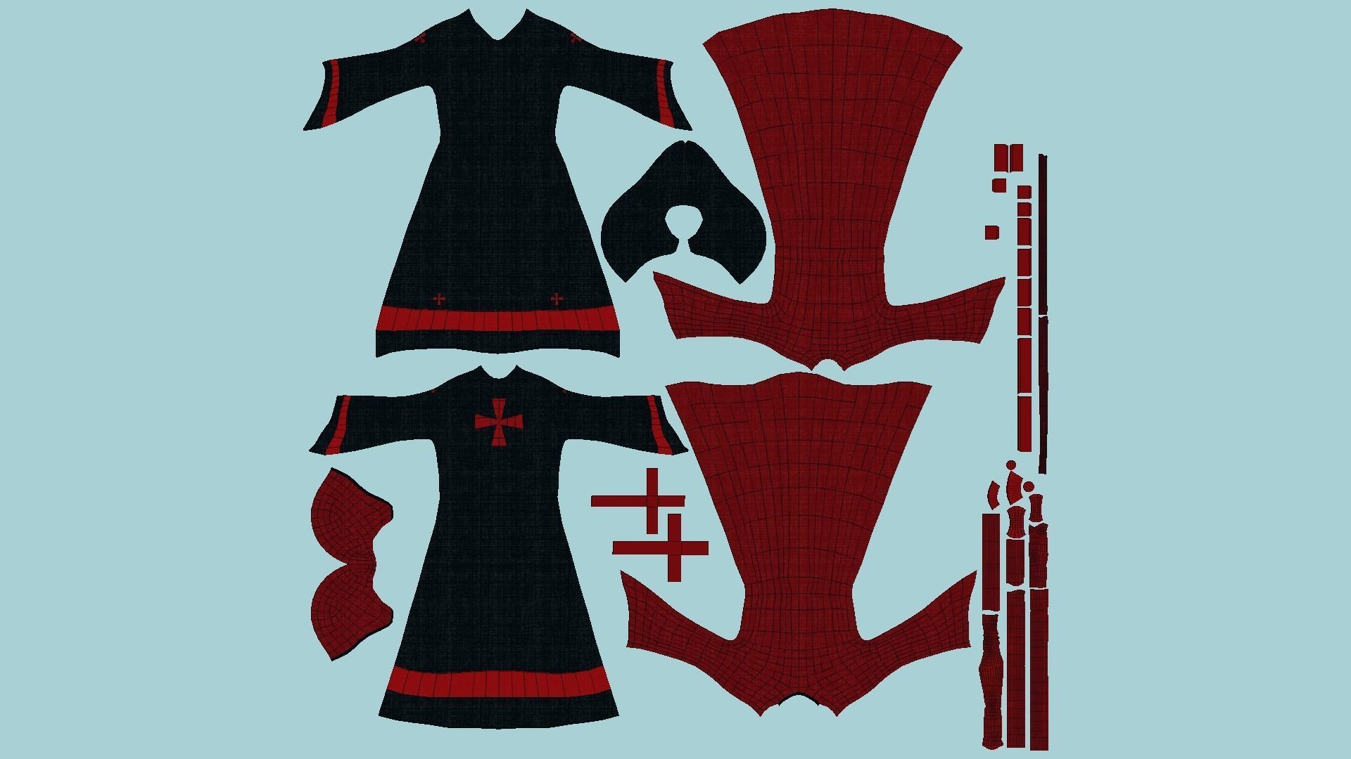 3D model Priest Outfit A06 Black Red - Character Clothing Design VR ...