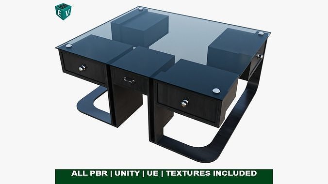 3D model Office Galss Table 01 All PBR Unity UE Textures Included VR ...