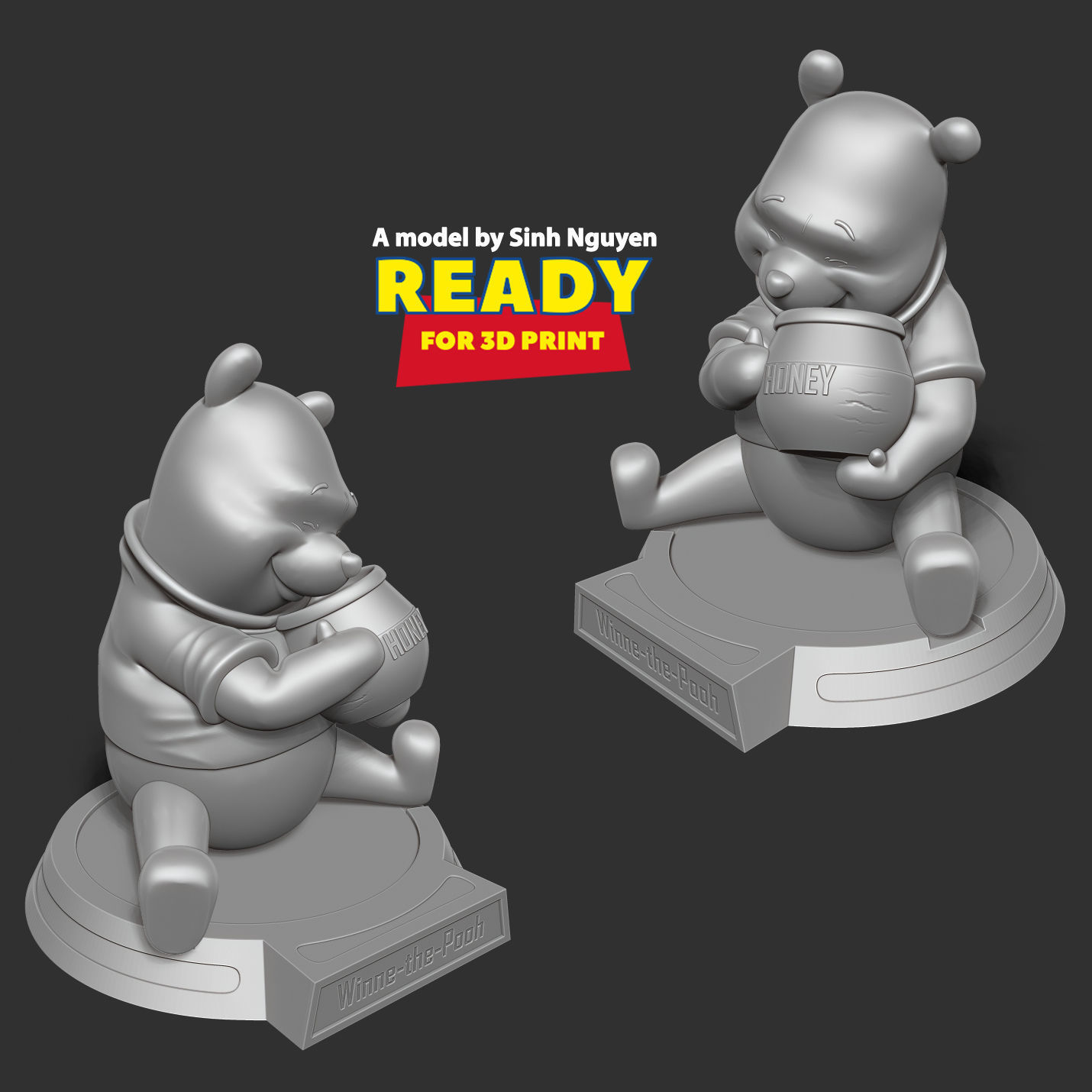 Pooh loves honey 3D model 3D printable | CGTrader