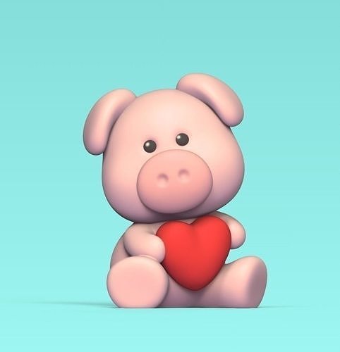Pig Holding Heart 3D model 3D printable | CGTrader