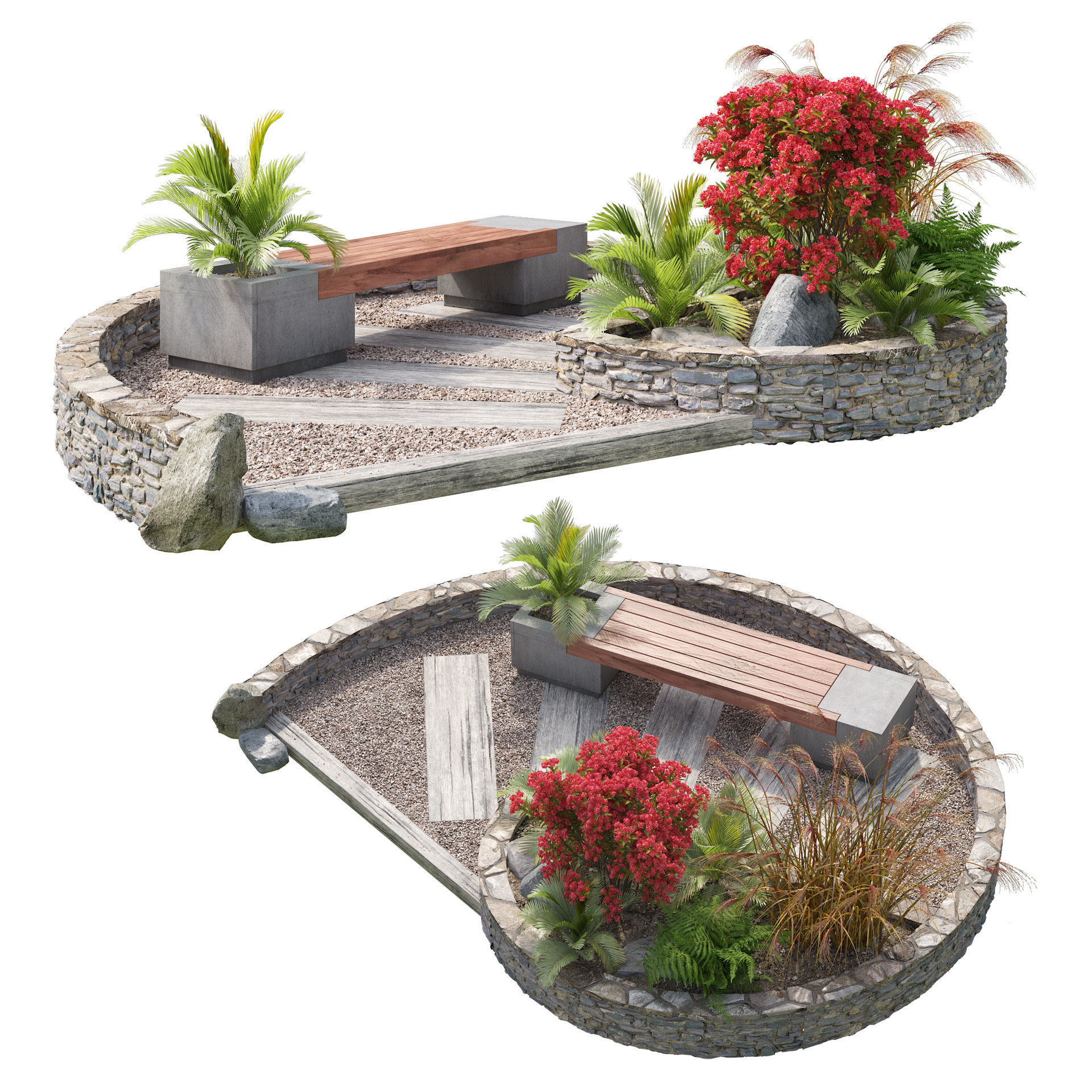 Spiral landscape bench with flower planter 3d model 3D model | CGTrader