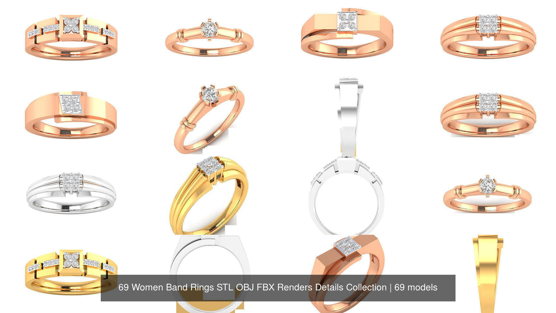 69 Women Band Rings STL OBJ FBX Renders Details Collection | CGTrader