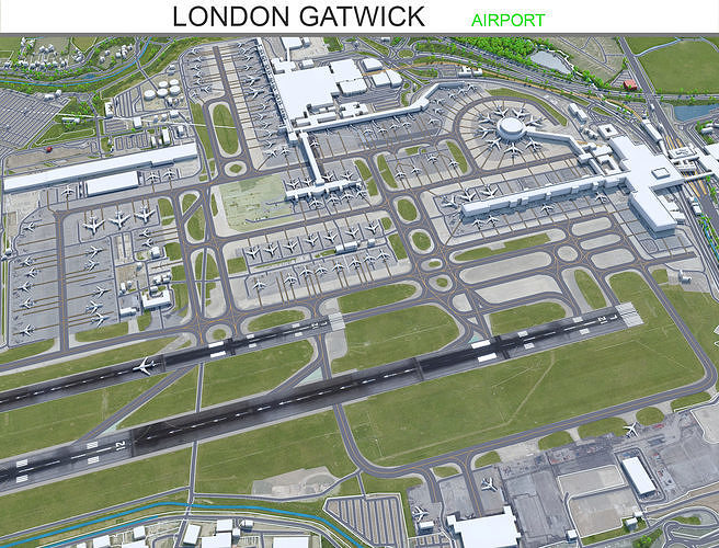 3d Model London Gatwick Airport 10km Vr Ar Low Poly Cgtrader
