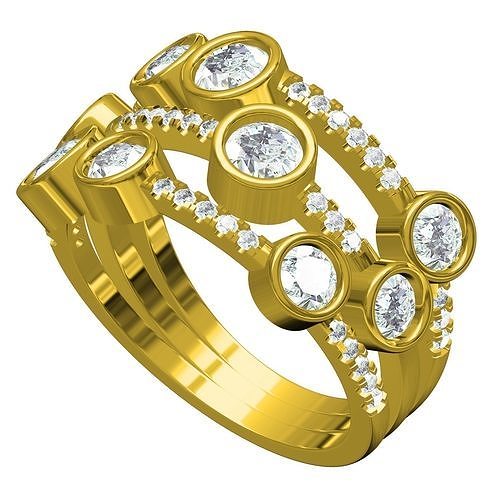 Three Row Micro Pave Setting Ring for Women 3D model 3D printable ...