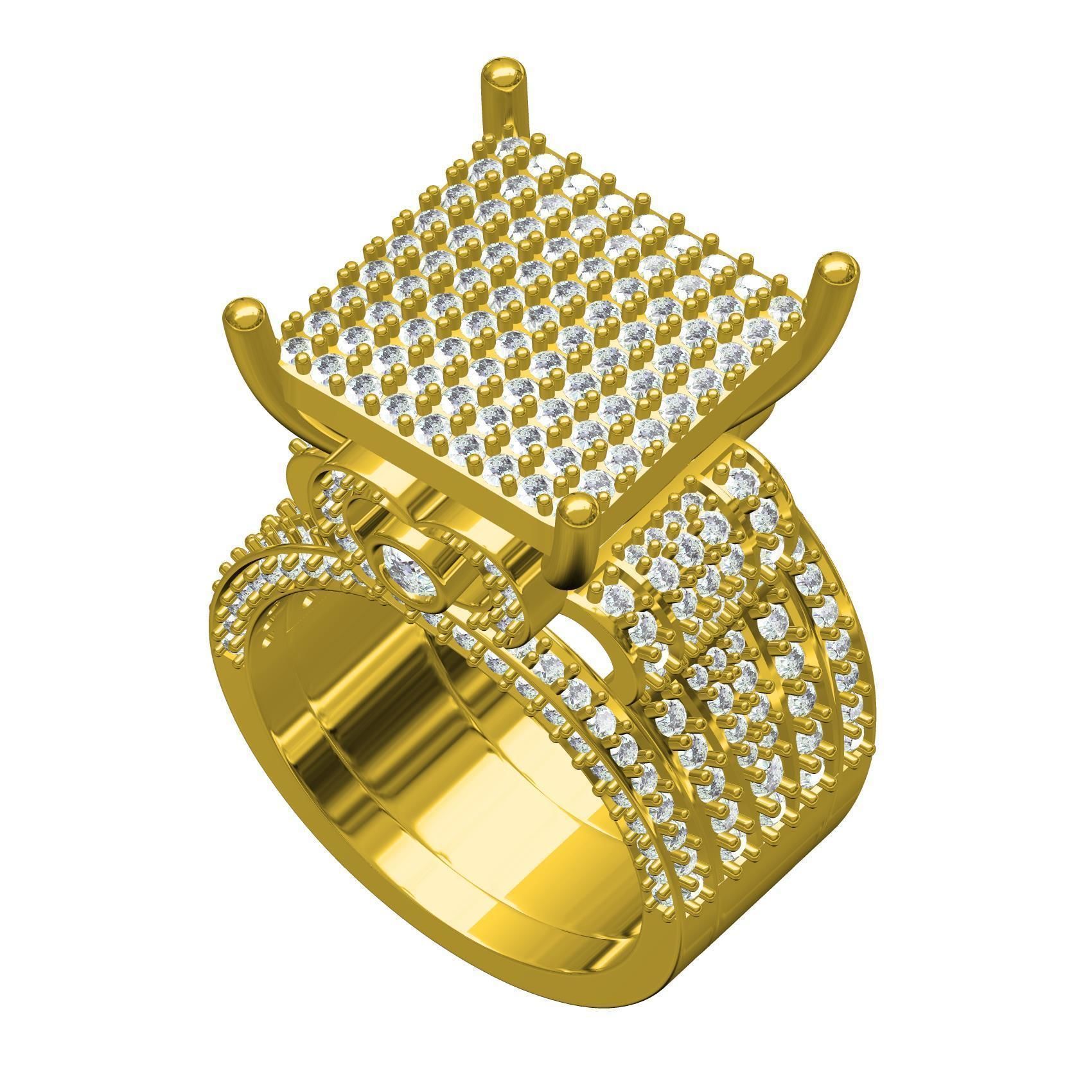 Square Shape Head Wide Band Cocktail Rong for Women 3D model 3D ...