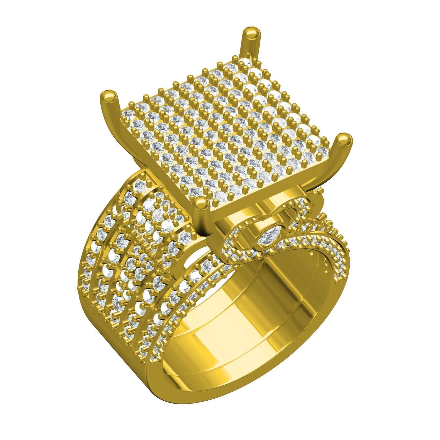 Square Shape Head Wide Band Cocktail Rong for Women 3D model 3D ...