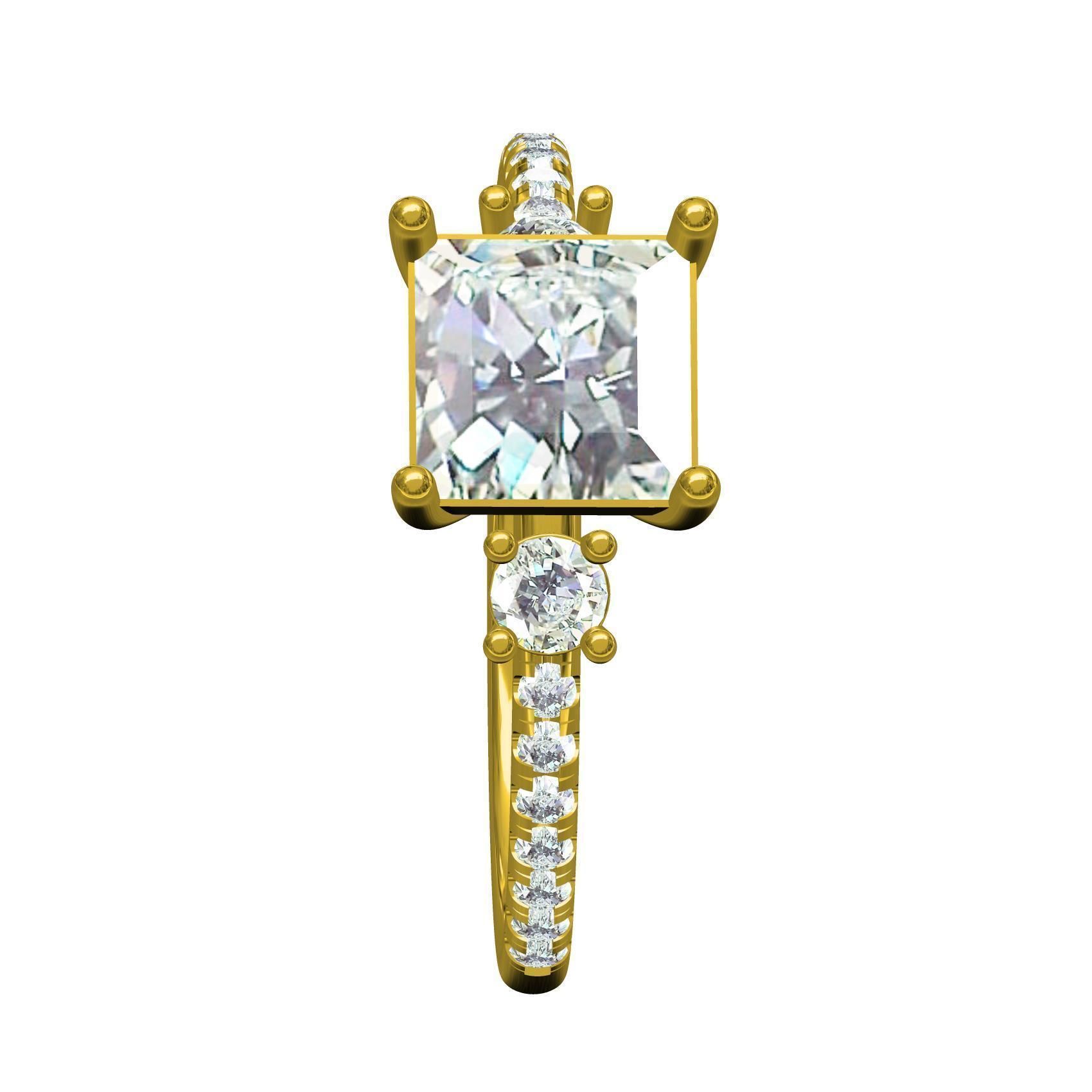 Princess Cut Diamond Micro Prong Set Engagement ring for Women 3D model ...