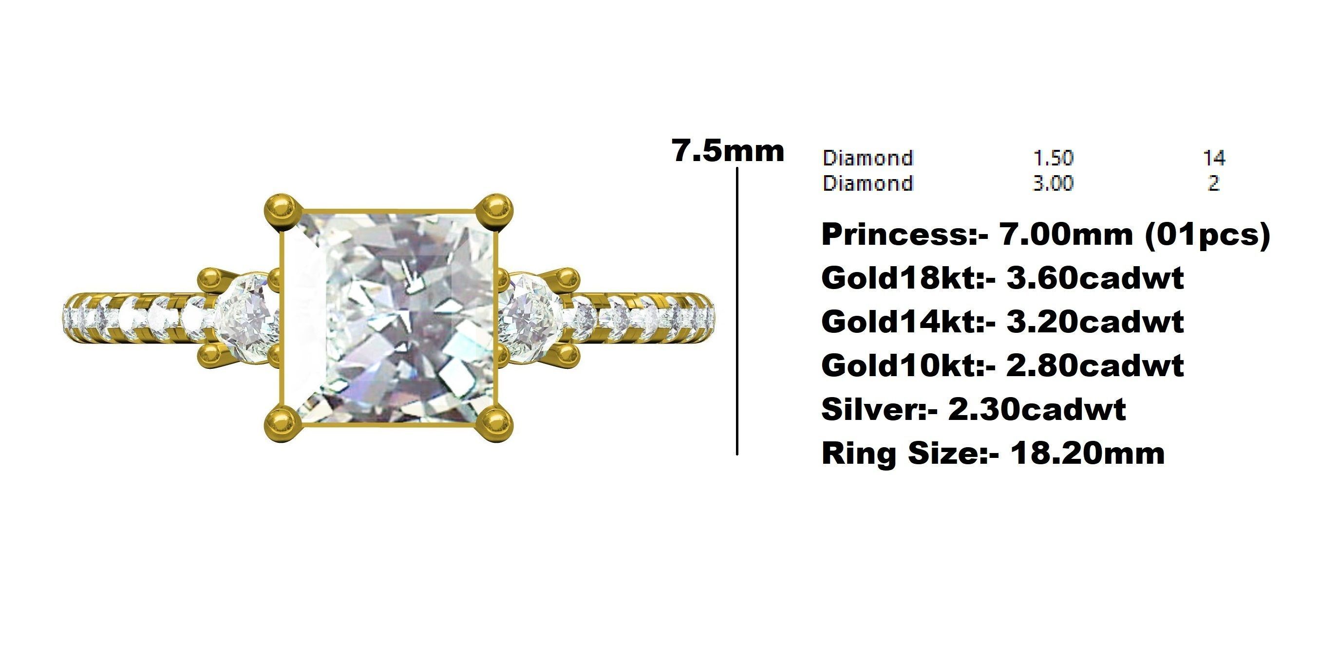 Princess Cut Diamond Micro Prong Set Engagement ring for Women 3D model ...