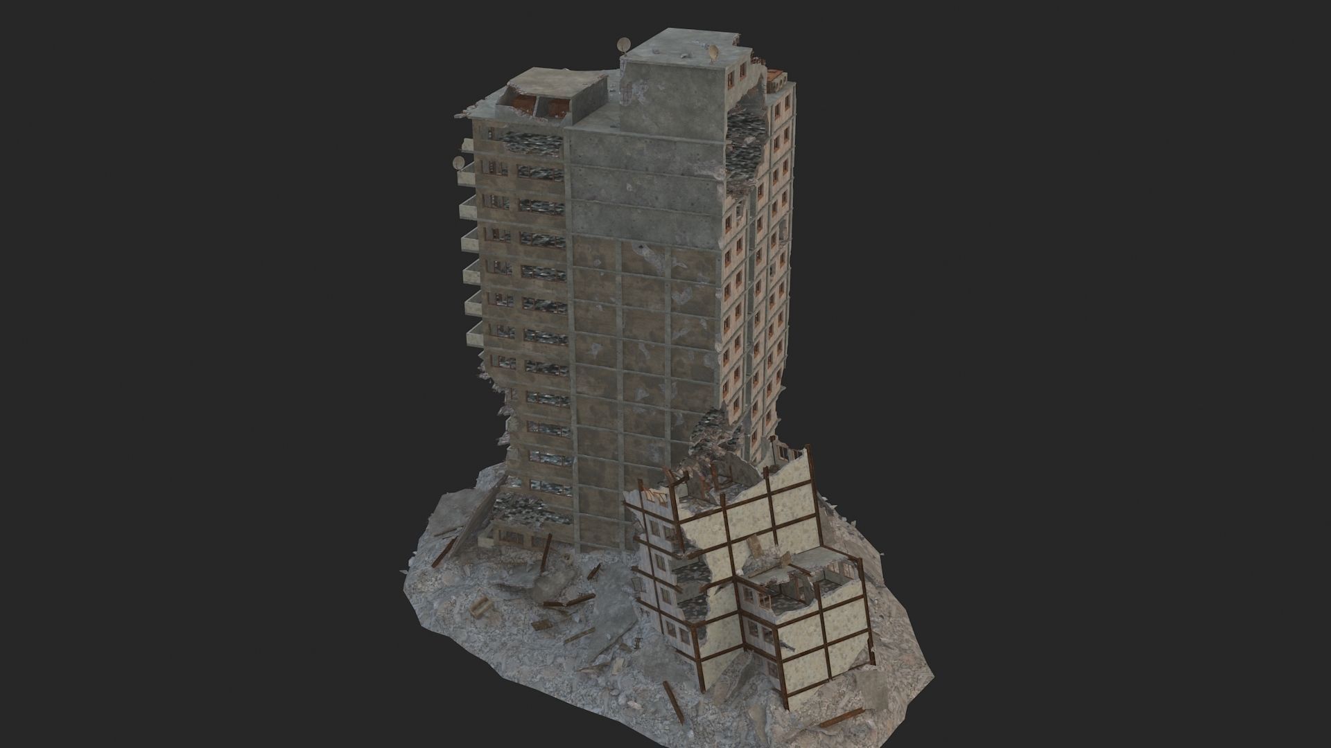 3D model destroyed building VR / AR / low-poly | CGTrader