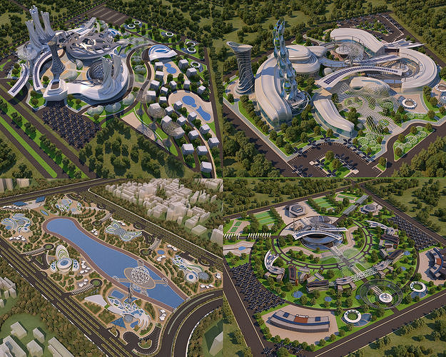 4 Futuristic City Architecture Projects - Bundle 3D Model Collection ...