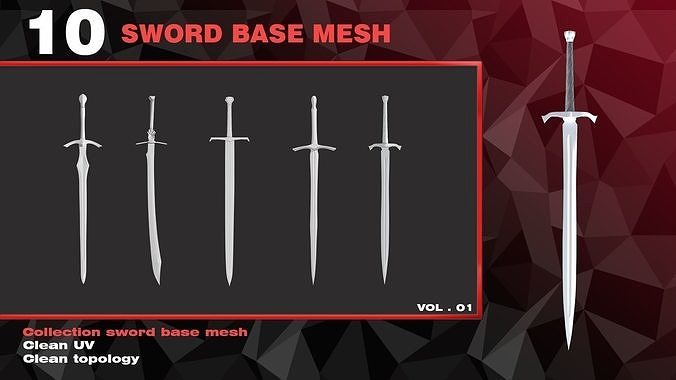 3D model 10 SWORD BASE MESH- VOL 01 VR / AR / low-poly | CGTrader