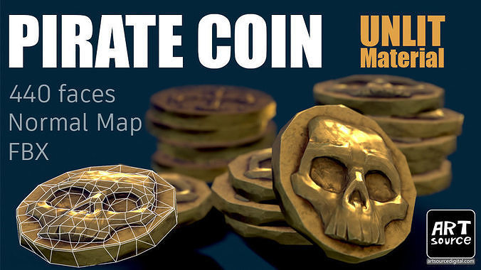 3D model Pirate Gold Coin - Unlit VR / AR / low-poly | CGTrader