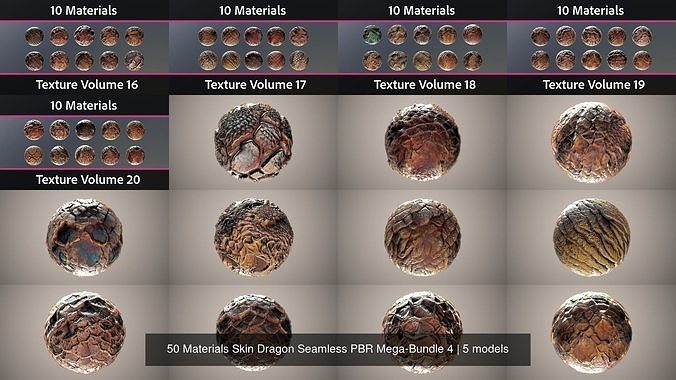 50 Materials Skin Dragon Seamless PBR Mega-Bundle 4 3D Model Collection ...