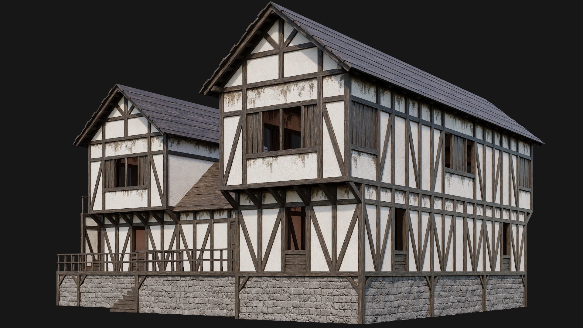 3D model 217-218-219-220 Old Medieval Houses Pack 4K Textures VR / AR ...