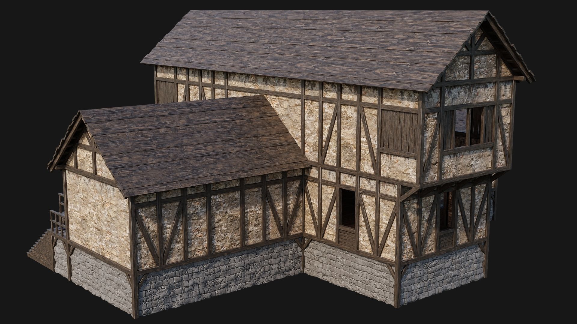 3D model 217-218-219-220 Old Medieval Houses Pack 4K Textures VR / AR ...