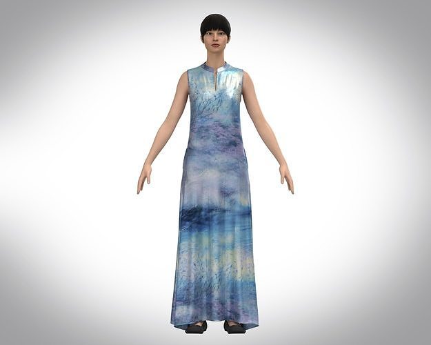 Girls Blue Dress 3D model | CGTrader
