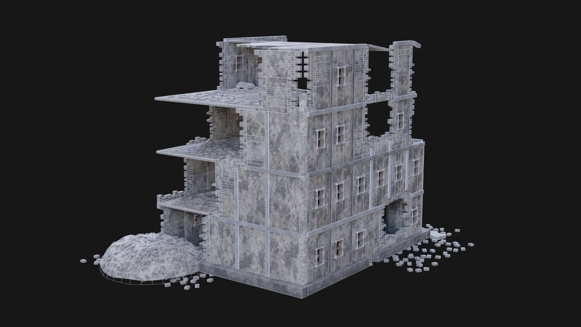 3D model BUILDING POSTAPO POST APO DESTROYED ARCHITECTURE OLD RUIN CITY ...