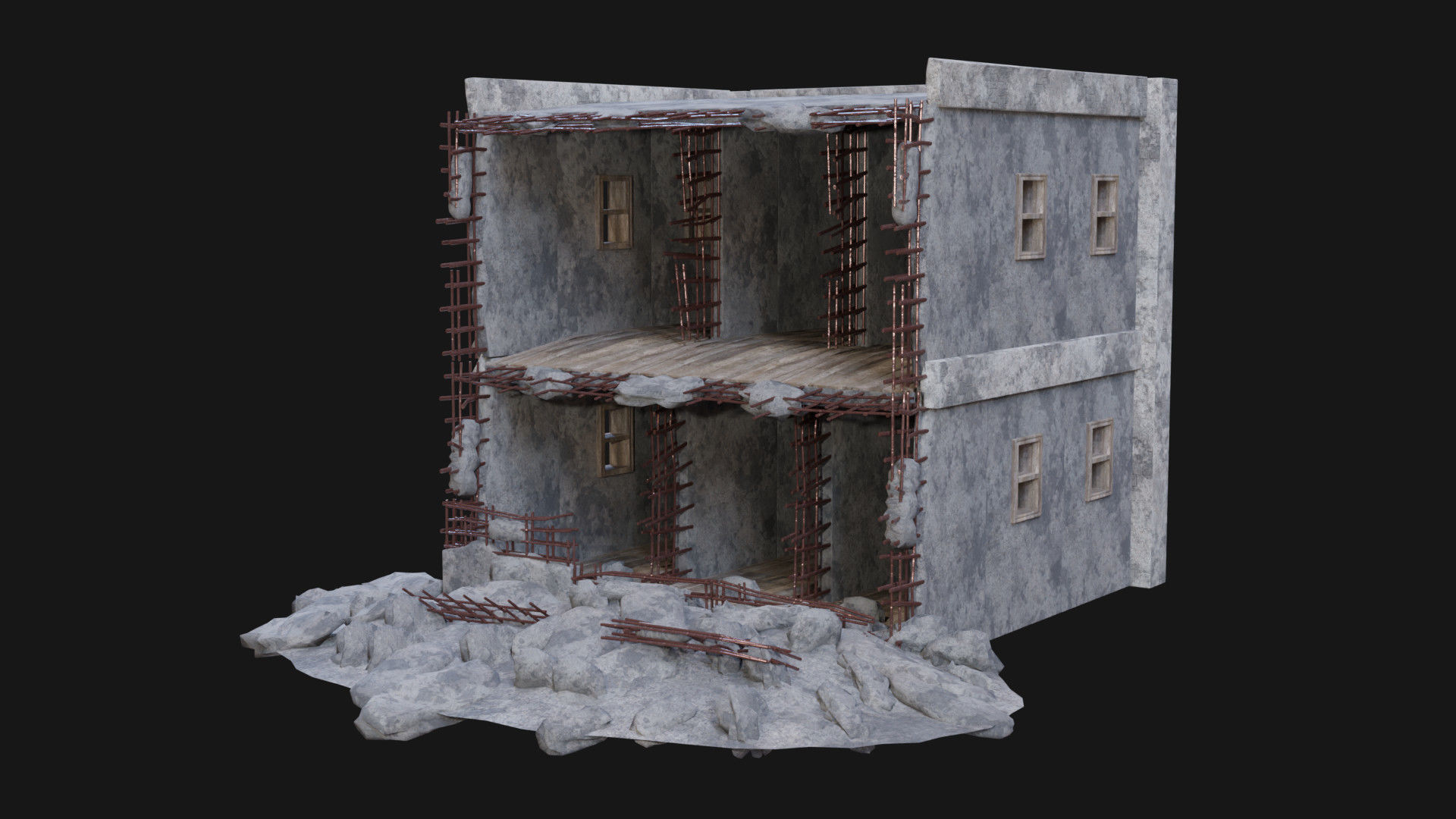 3D model BUILDING POSTAPO POST APO DESTROYED ARCHITECTURE OLD RUIN CITY ...