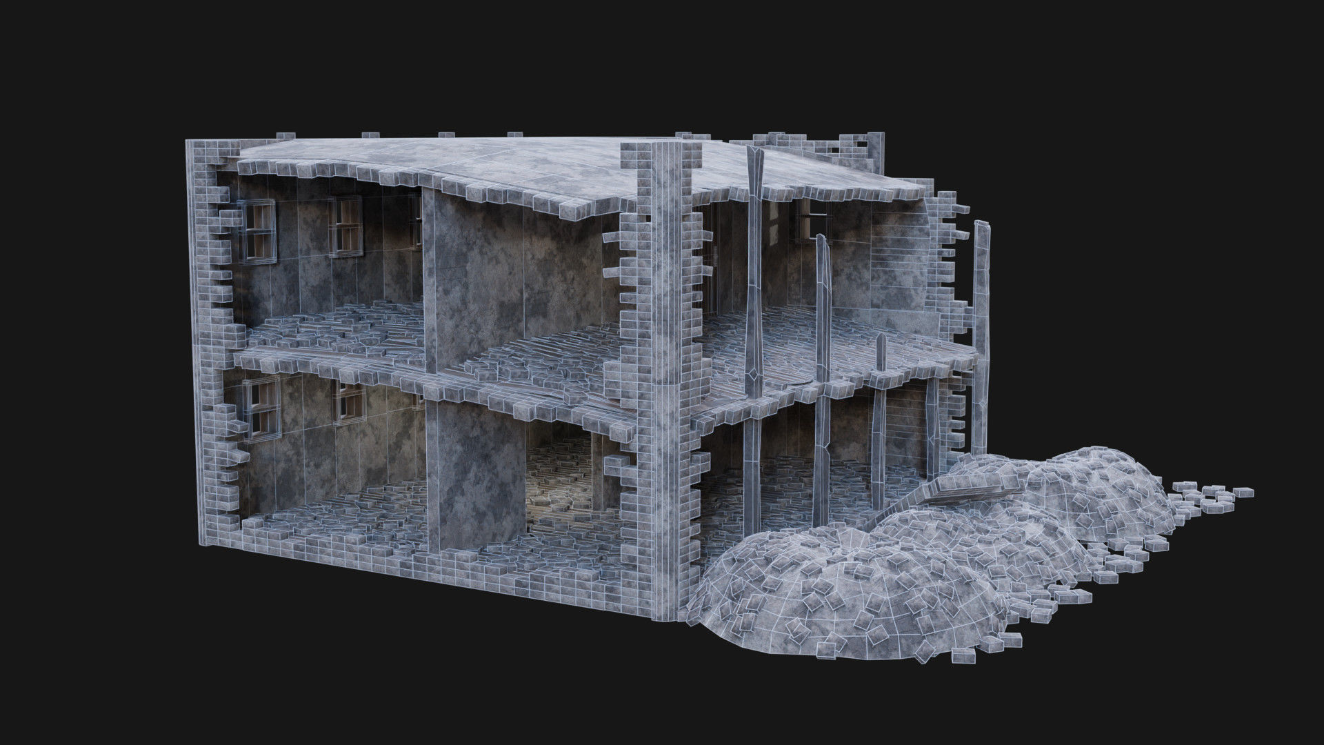3D model BUILDING POSTAPO POST APO DESTROYED ARCHITECTURE OLD RUIN CITY ...