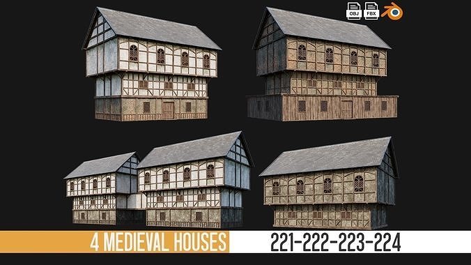 3D model 221-222-223-224 Old Medieval Houses Pack 4K Textures VR / AR ...