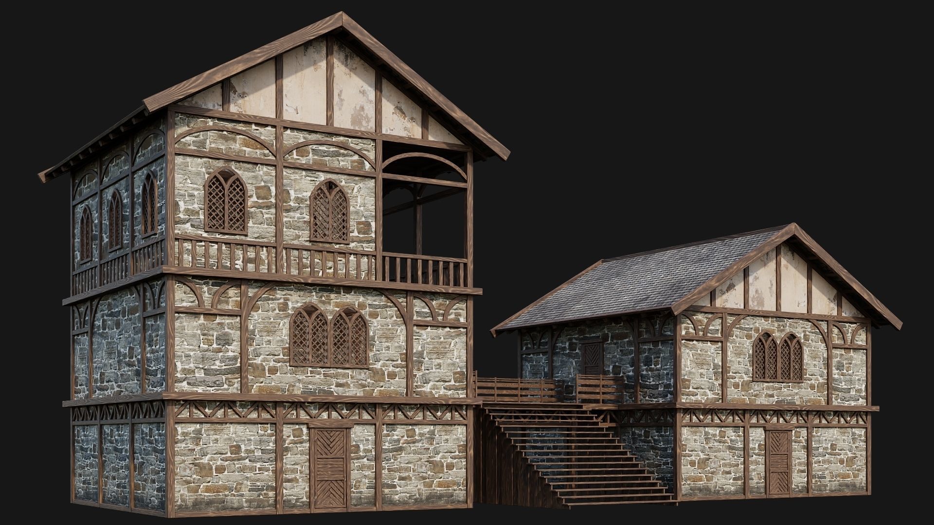 3D model 233-234-235-236 Old Medieval Houses Pack 4K Textures VR / AR ...