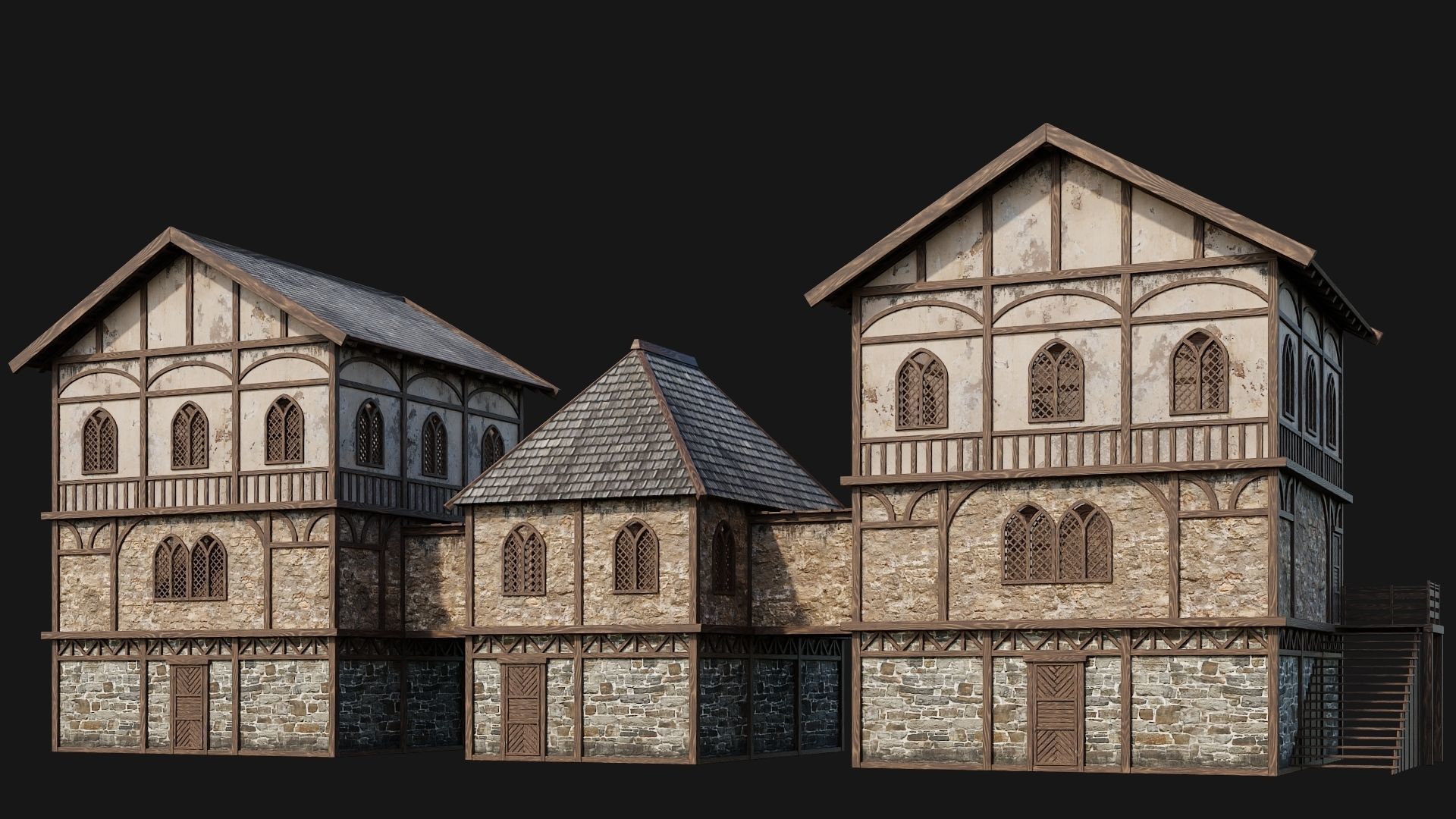 201-240 OLD MEDIEVAL HOUSES BUILDINGS PACK 4K Textures 3D Model ...