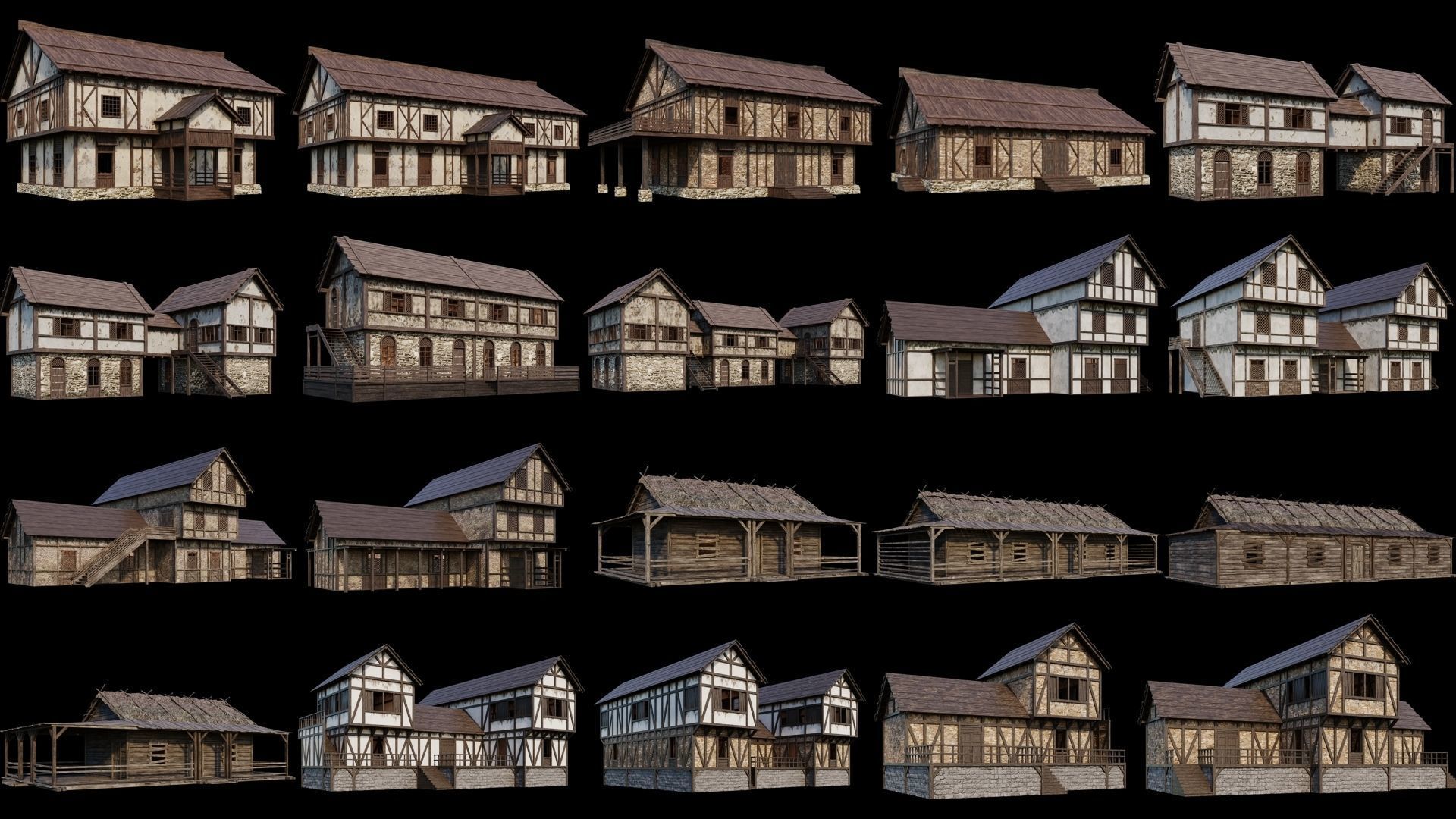 201-240 OLD MEDIEVAL HOUSES BUILDINGS PACK 4K Textures 3D Model ...