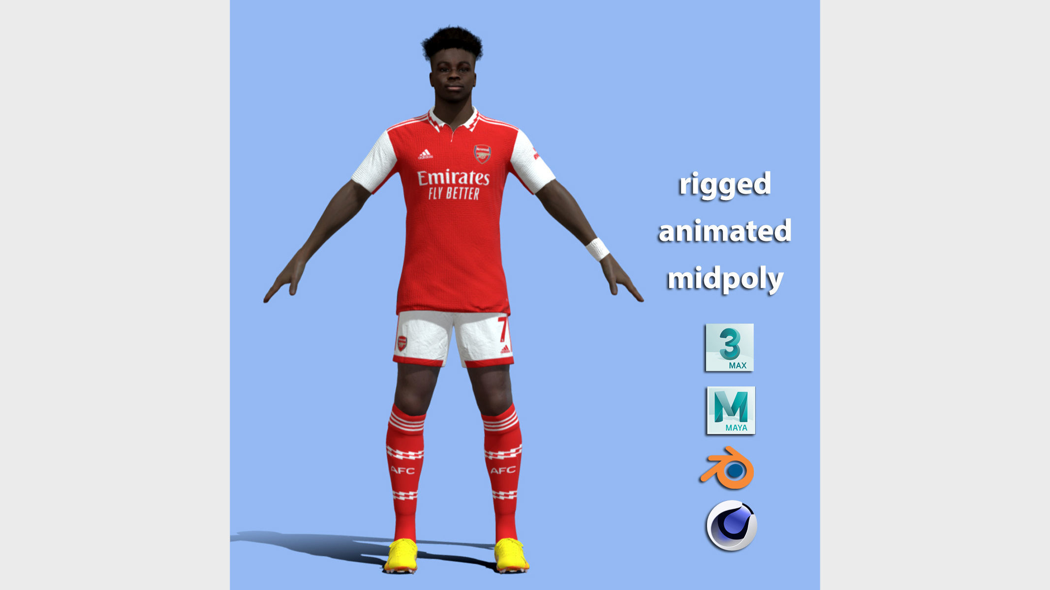 T-P Rigged Bukayo Saka Arsenal 3D model animated rigged | CGTrader