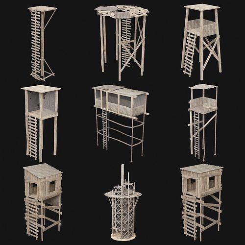 3D model POST APO WOODEN WATCHTOWER IMPROVISED PLATFORM FORT SHELTER VR ...